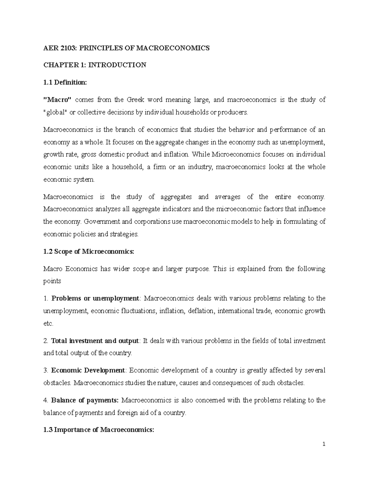 AER 2103 (Principles of Microeconomics Notes) - AER 2103: PRINCIPLES OF ...
