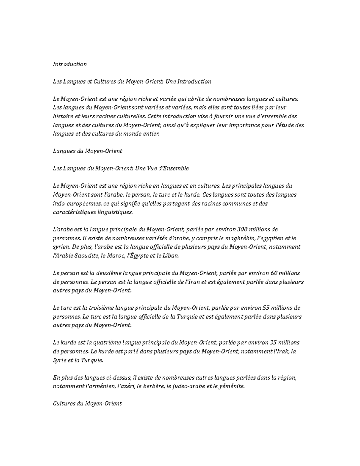 Middle Eastern Languages and Cultures Study Notes - Introduction Les ...