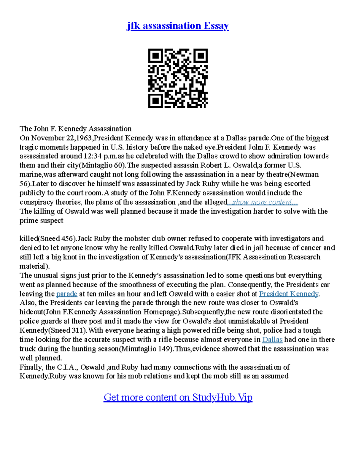 Jfk Assassination Essay - jfk assassination Essay The John F. Kennedy Assassination On November ...