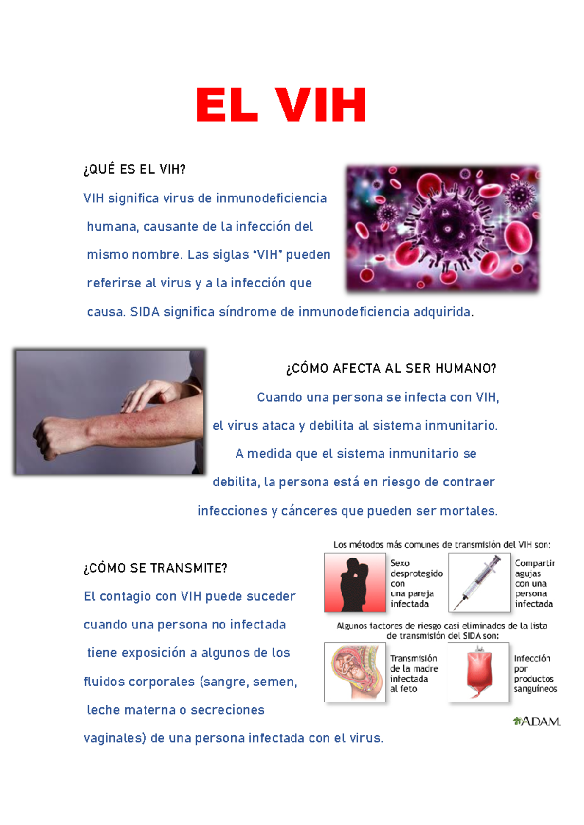 EL VIH - el vih - EL VIH ¿QUÉ ES EL VIH? VIH significa virus de ...