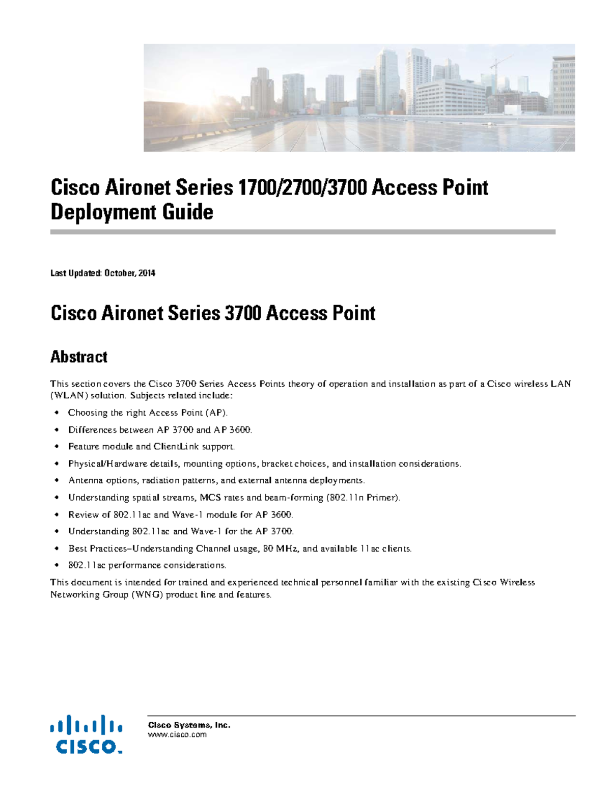 Cisco Aironet Series 1700-2700-3700 Access Points Deployment Guide ...