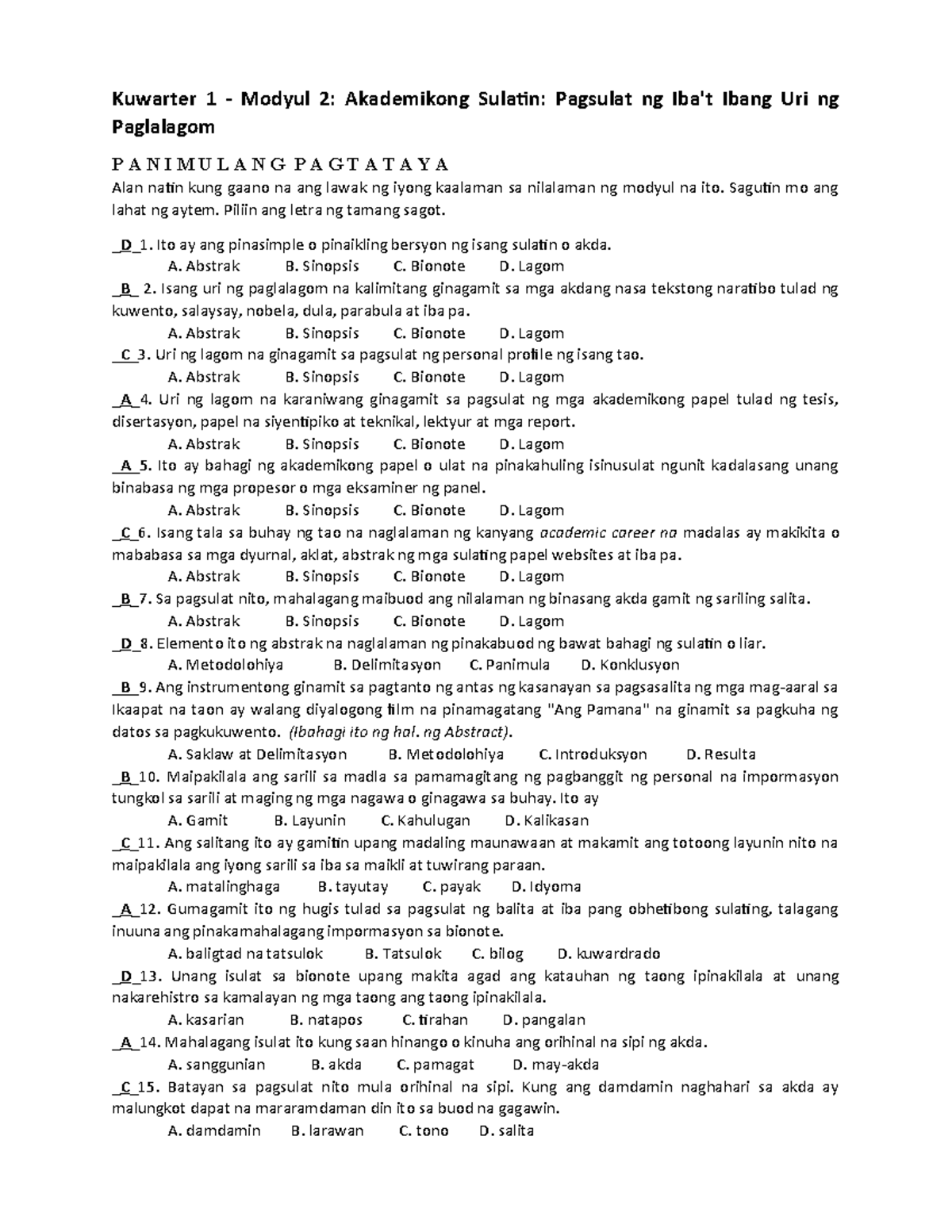 Pagsulat Sa Filipino Sa Piling Larang 2nd Sem Module 2 Kuwarter 1 Modyul 2 Akademikong pagsulat-sa-filipino-sa-piling-larang-2nd-sem-module-2-kuwarter-1-modyul-2-akademikong