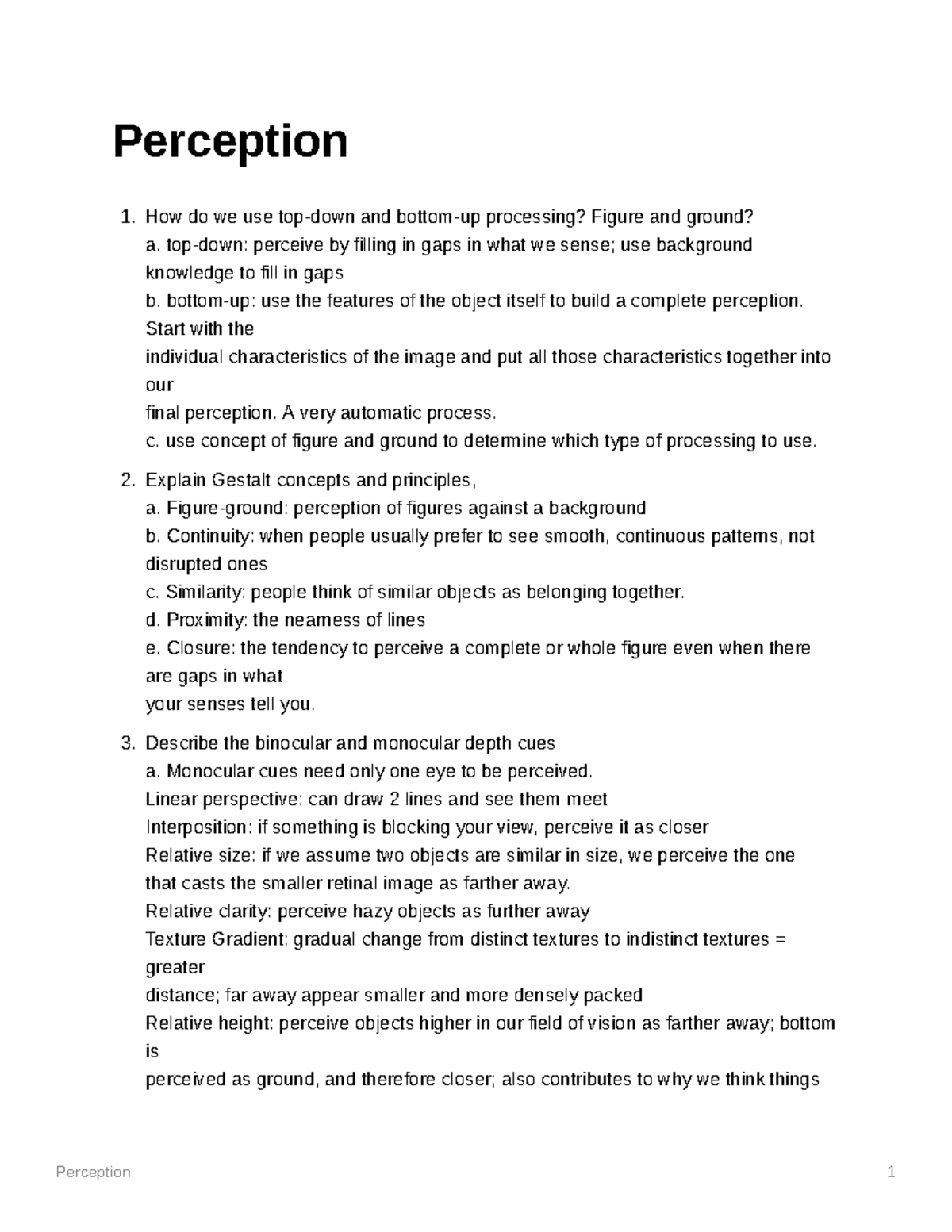 Perception In Class Notes Perception How Do We Use Top Down And Bottom Up Processing Figure