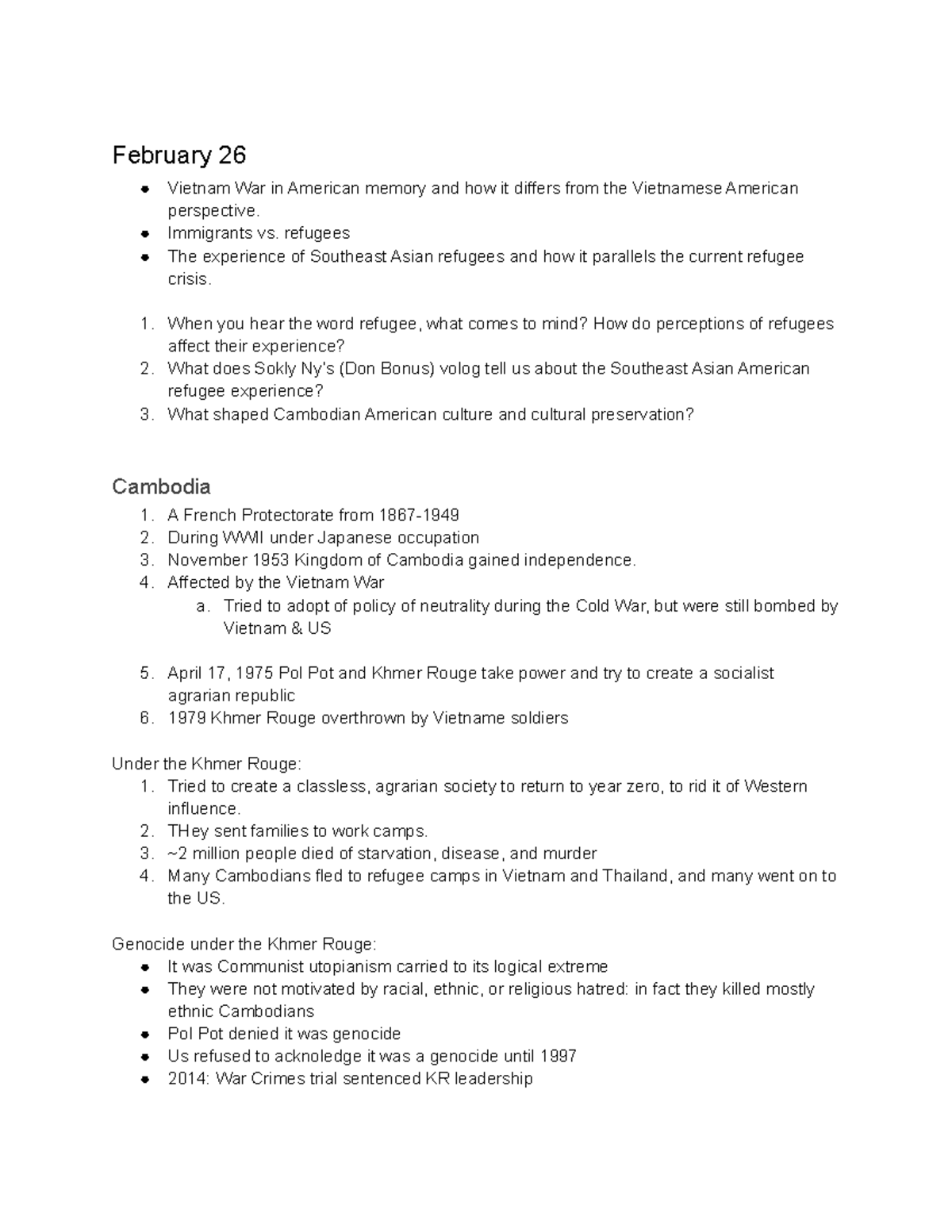 ASAM4 - lecture notes - February 26 Vietnam War in American memory and ...