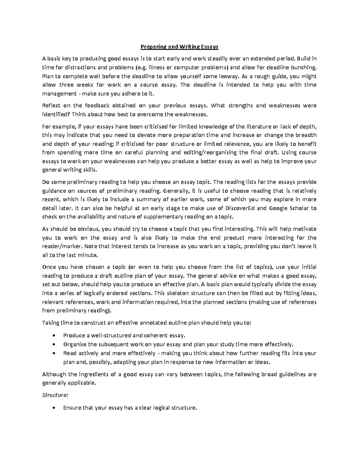 Preparing and Writing Essays - Build in time for distractions and ...