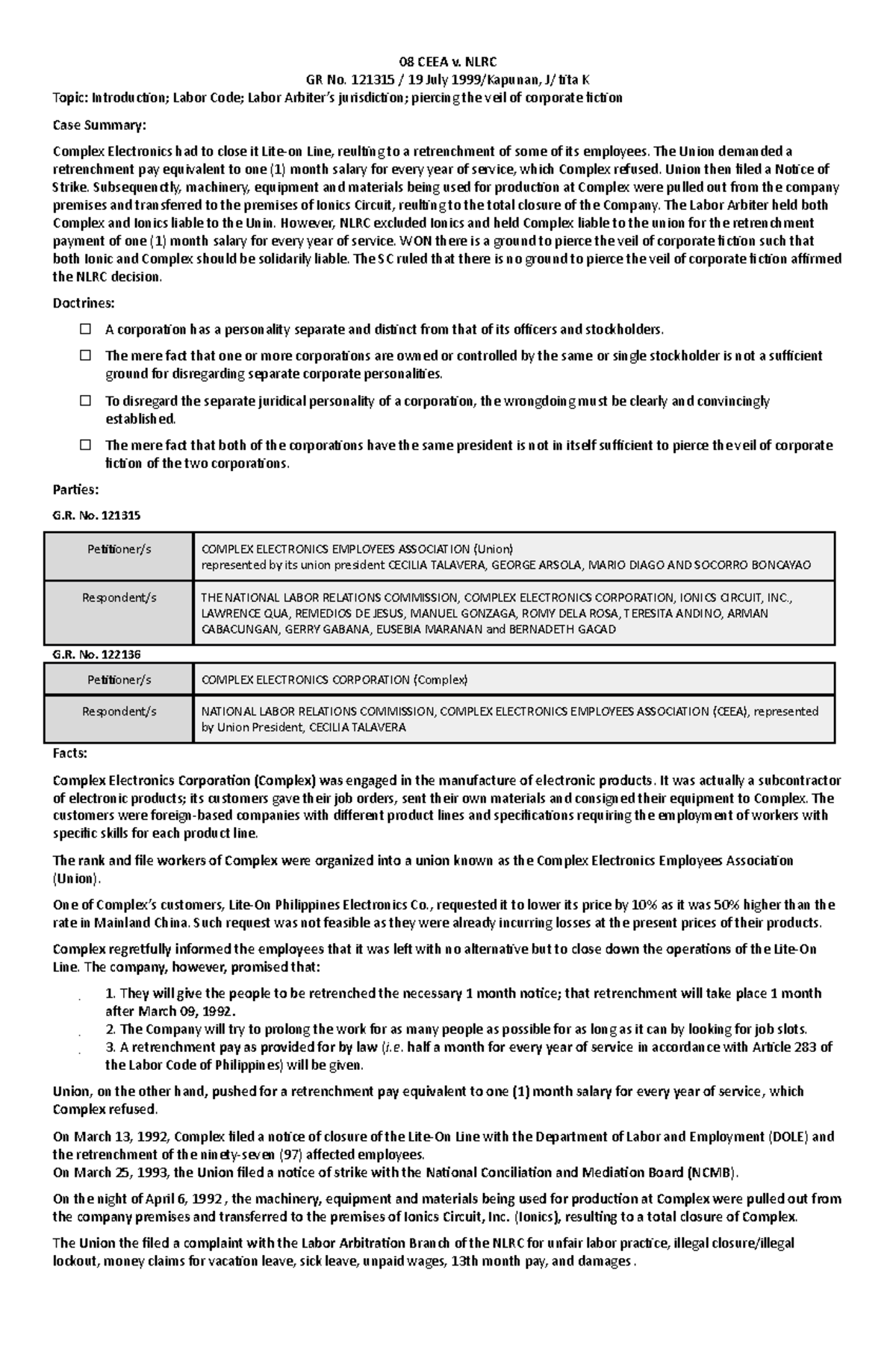 397592709 Ceea v Nlrc - Case Digest for Labor Relations cases. Case ...