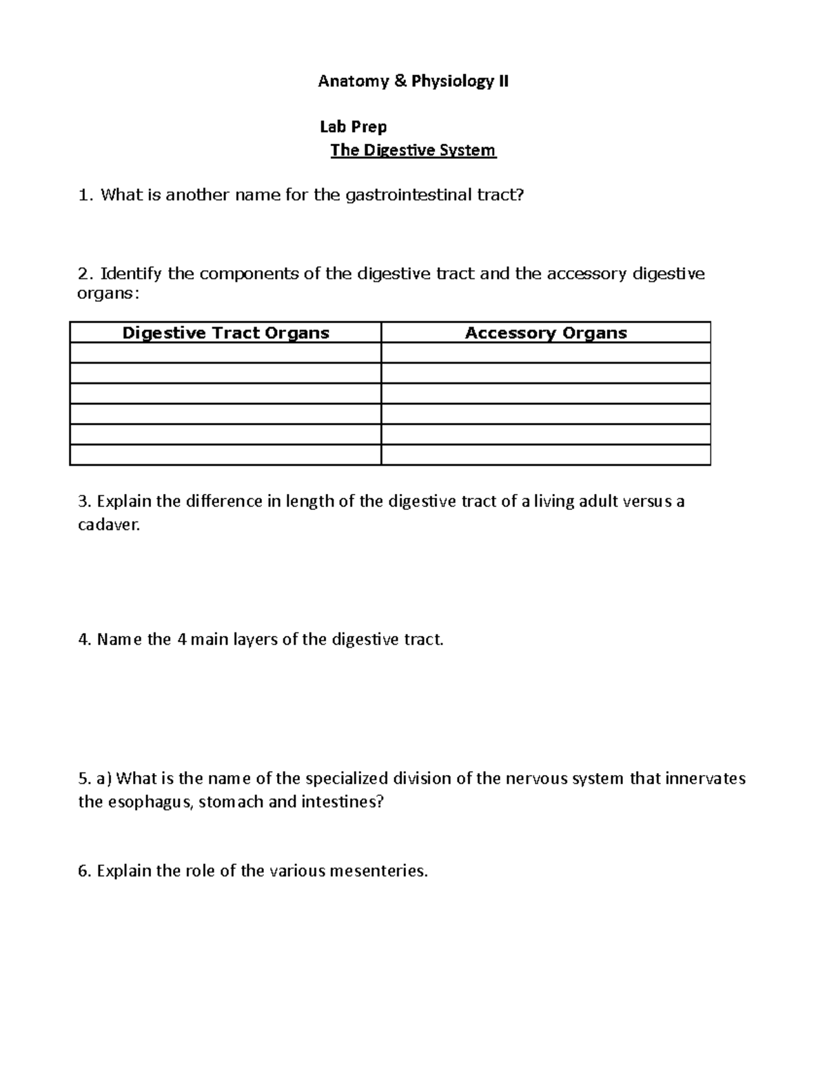 Lab Prep-GI Part - Anatomy & Physiology II Lab Prep The Digestive ...