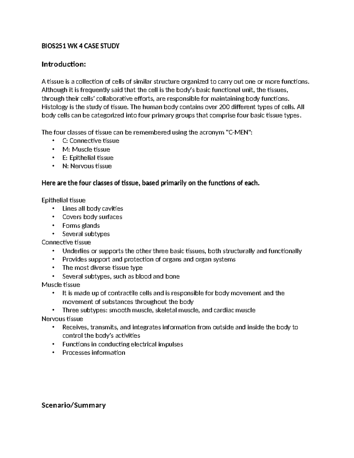 BIO251 WK4 Case Study - LAB - BIOS251 WK 4 CASE STUDY Introduction: A ...