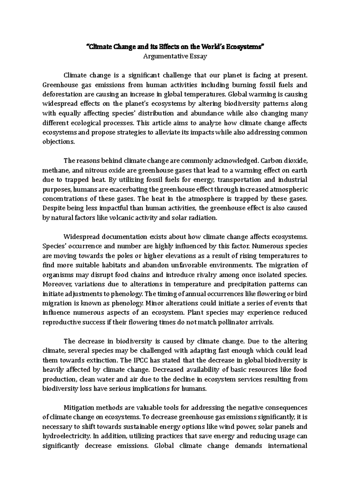 Argumentative essay -climate change and its effects on the world's ...