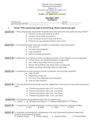Panuto - Sample Assignment - Panuto: Pagtapat-tapatin. Itapat ang titik ...
