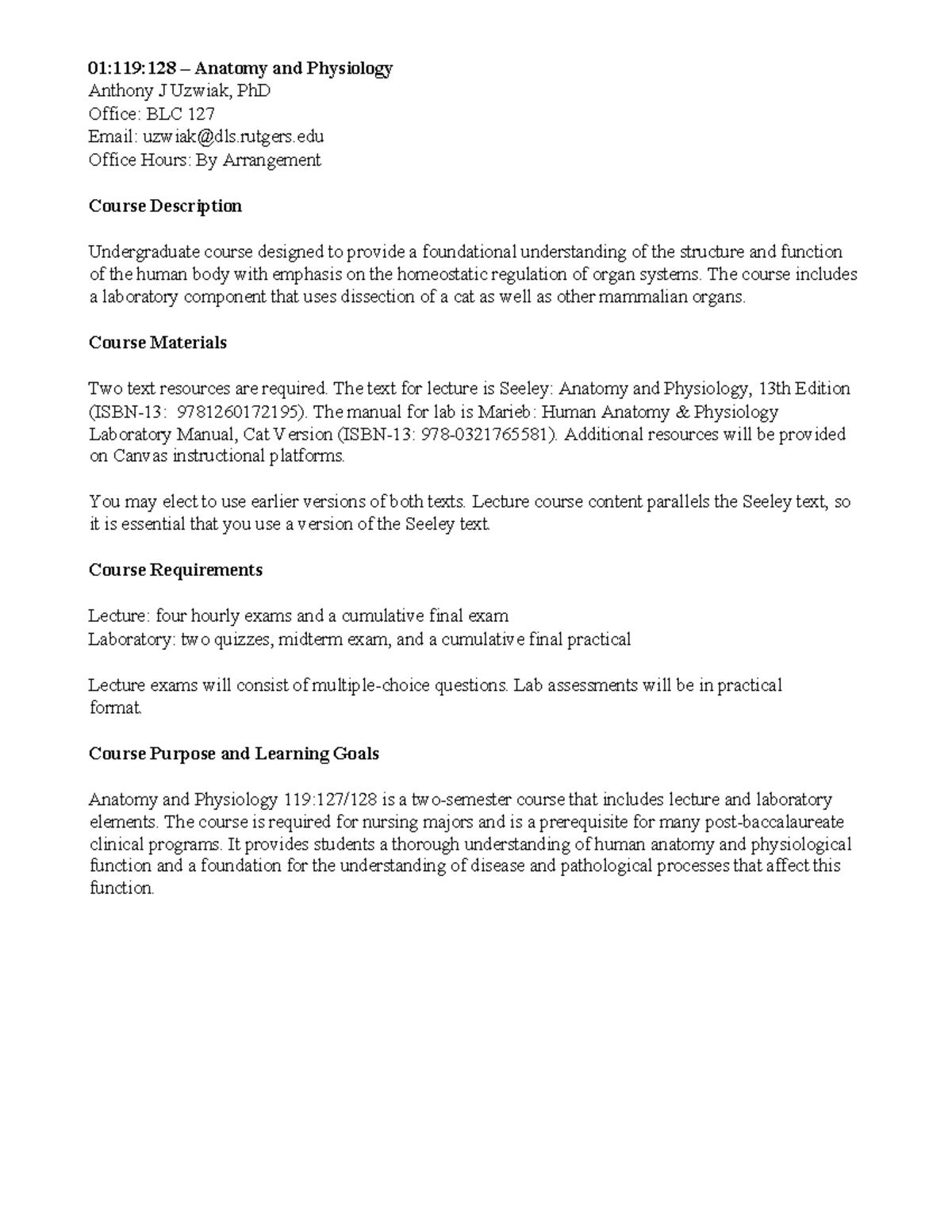 001 APSpring 23 128 Policies - 01:119:128 – Anatomy and Physiology ...