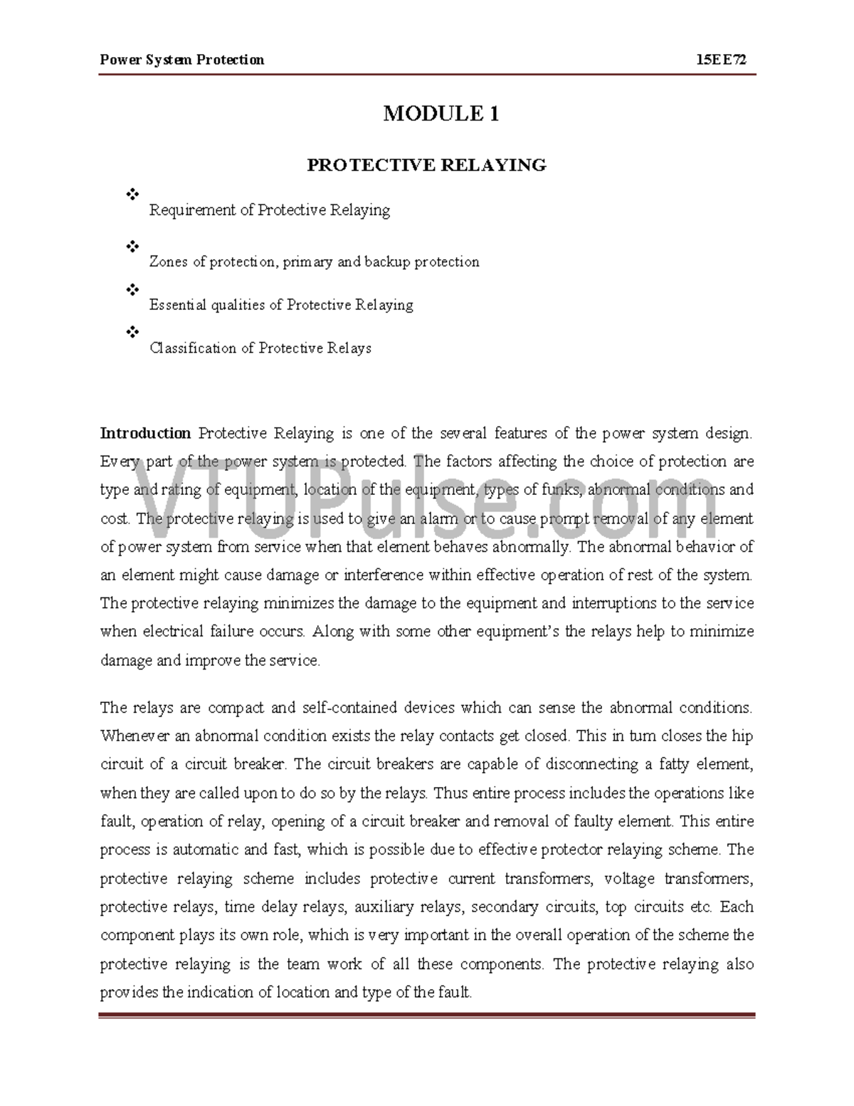 Power System Protection Notes - MODULE 1 PROTECTIVE RELAYING ...