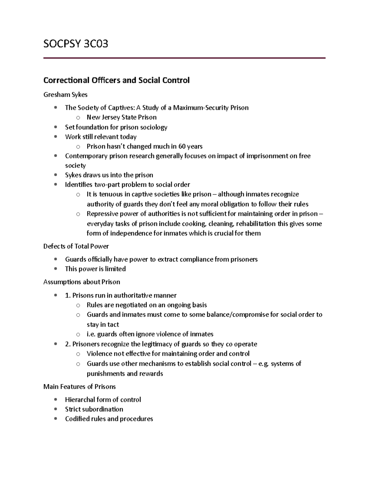 Correctional Officers & Prisoners The Inmate Code - SOCPSY 3C ...
