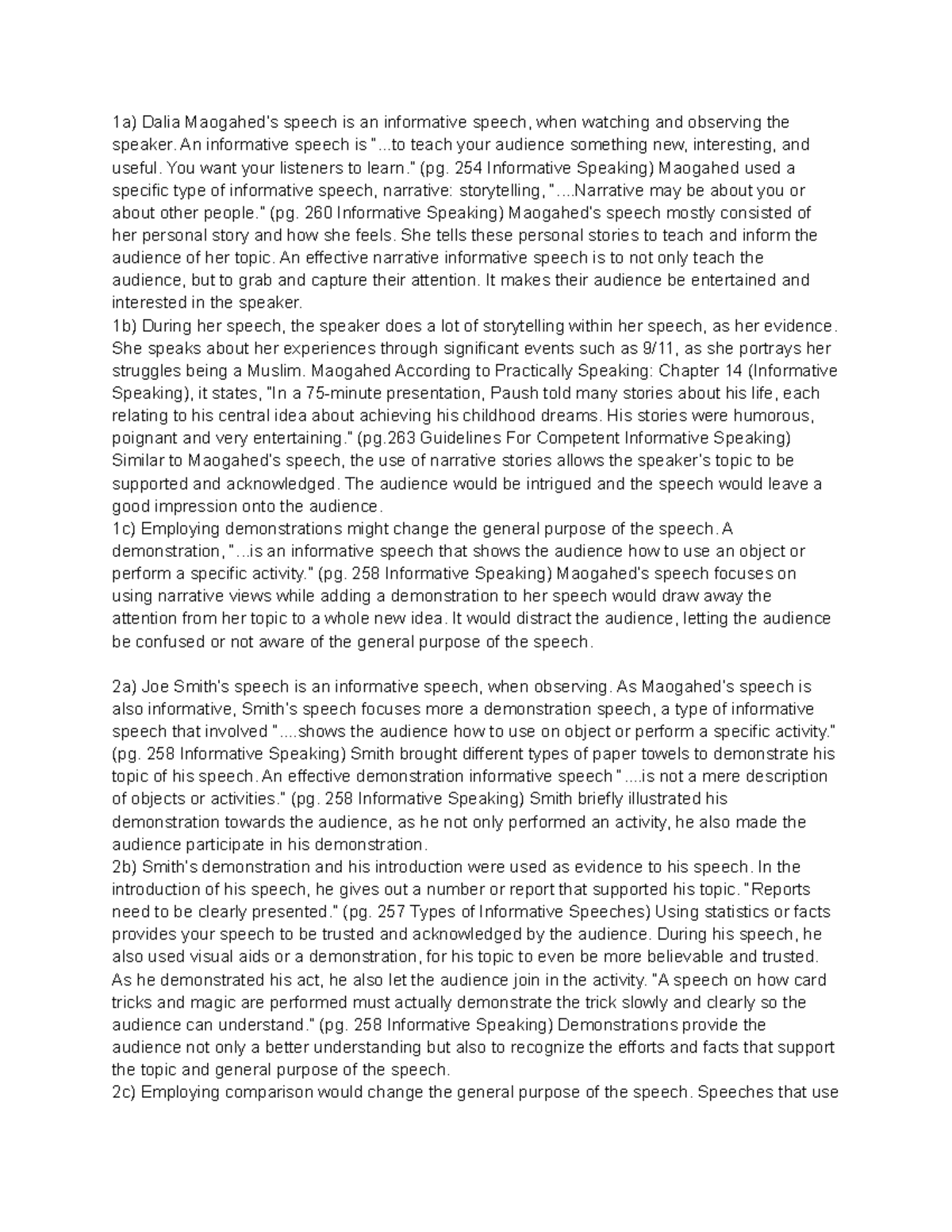 Informative Speech Response - 1a) Dalia Maogahed’s speech is an ...