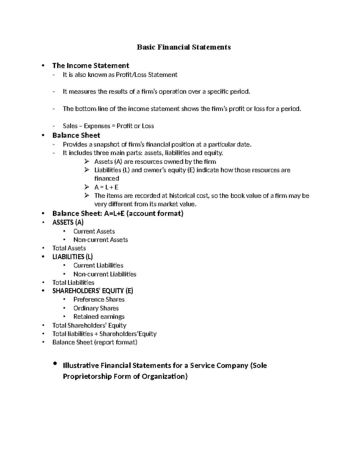 UNIT 1 - Basic Financial Statements - Basic Financial Statements • The ...