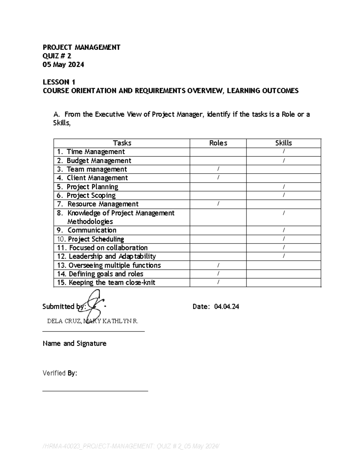 Quiz2 Project Management Lesson 2 (Student) - PROJECT MANAGEMENT QUIZ ...