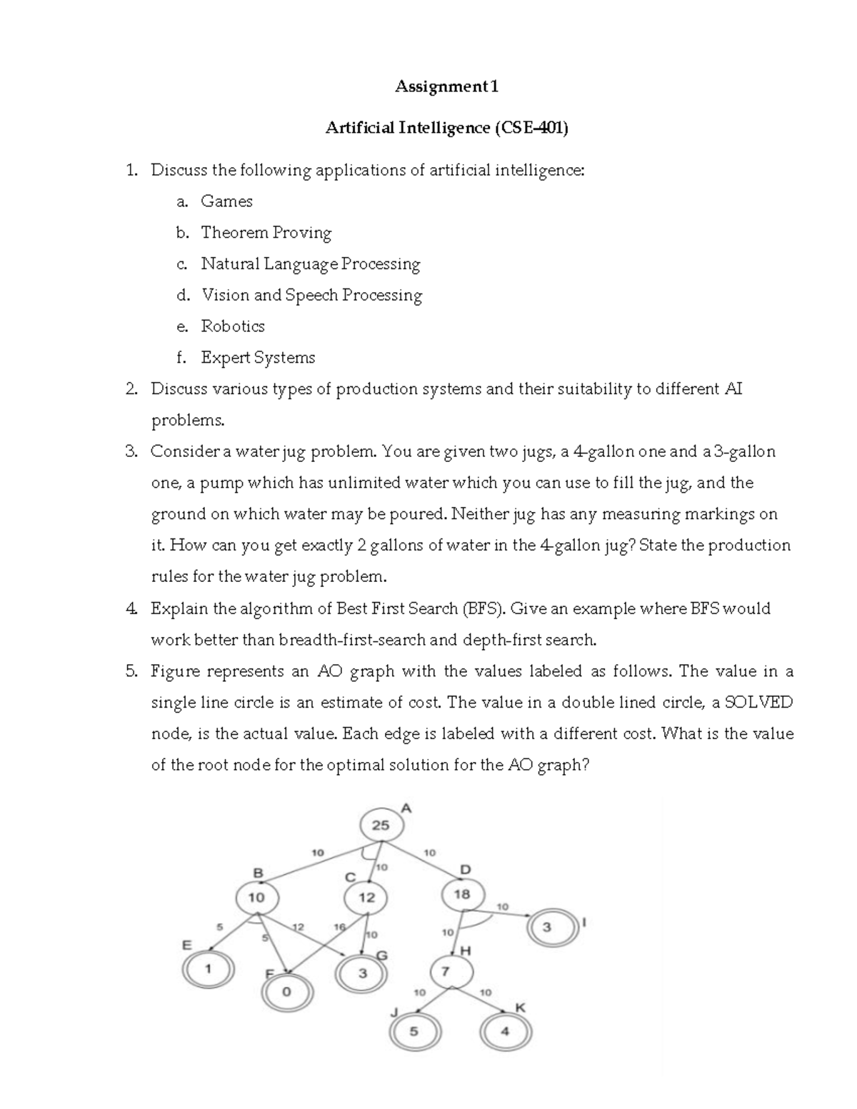 Assignment 1 Unit1 Ai Cse401 Assignment 1 Artificial Intelligence Cse 401 Discuss The