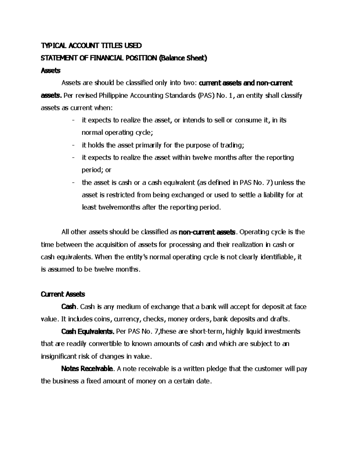 Basic Financial Accounting - Account Titles - TYPICAL ACCOUNT TITLES ...