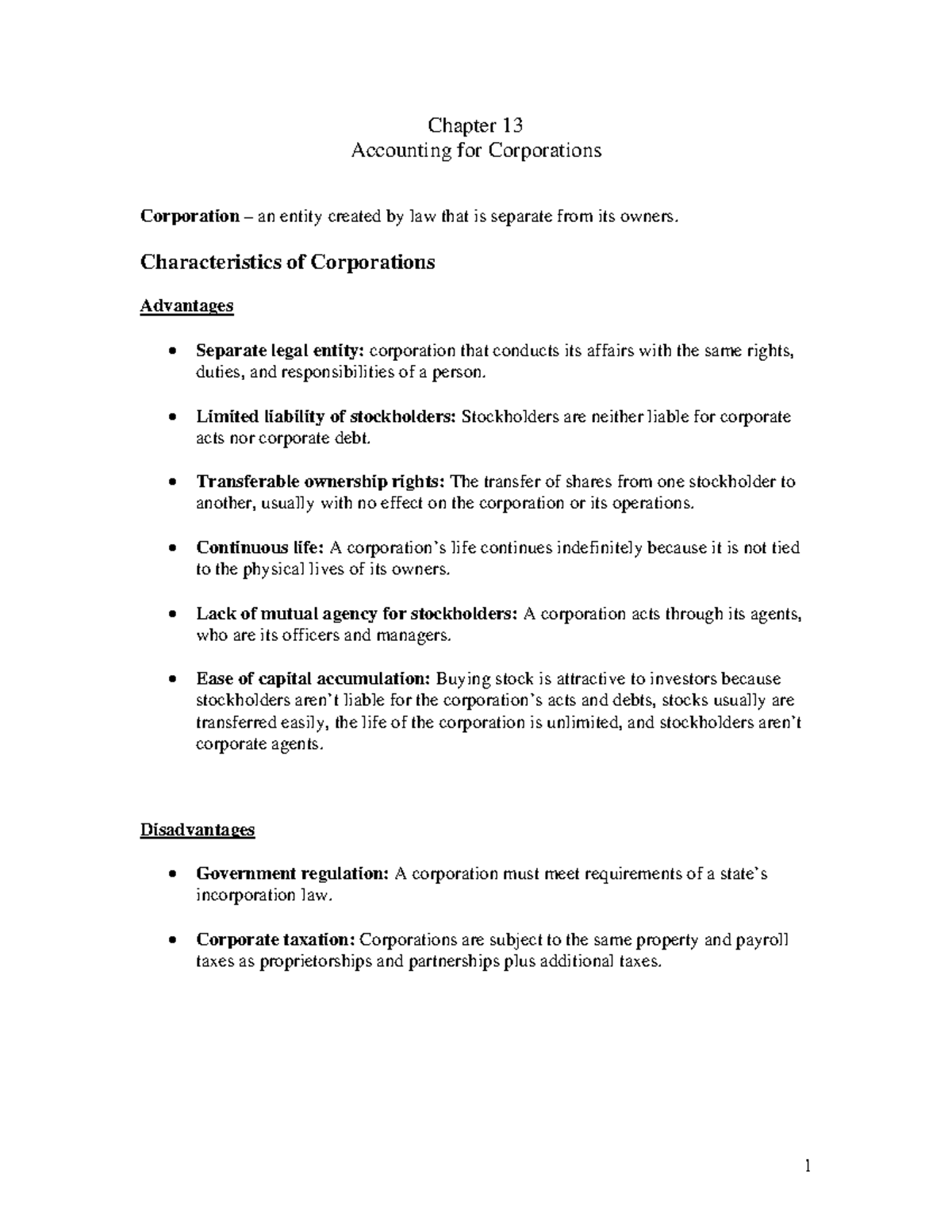 Acctg for corporation - Chapter 13 Accounting for Corporations ...