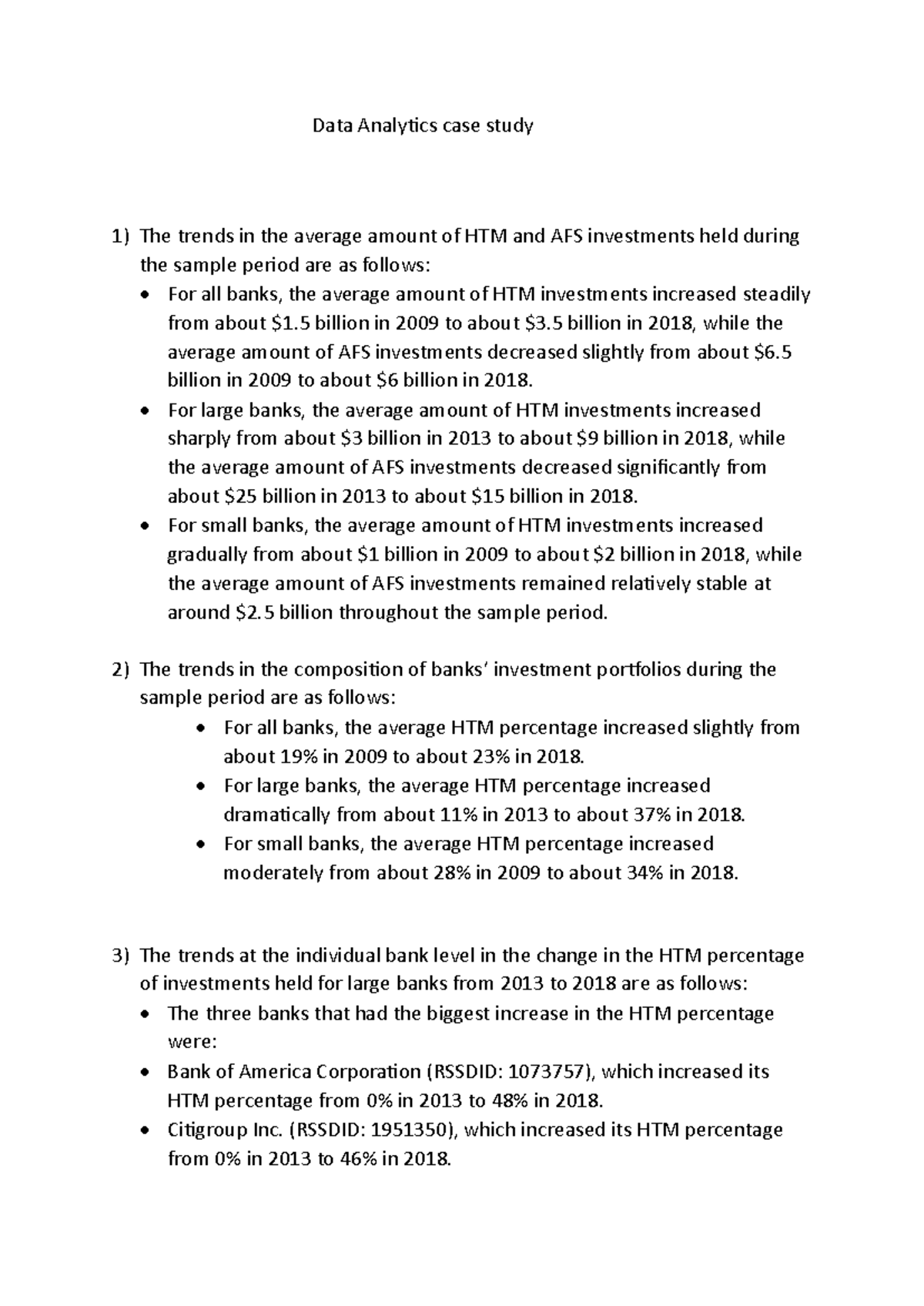 Data Analytics case study - Data Analytics case study The trends in the average amount of HTM ...