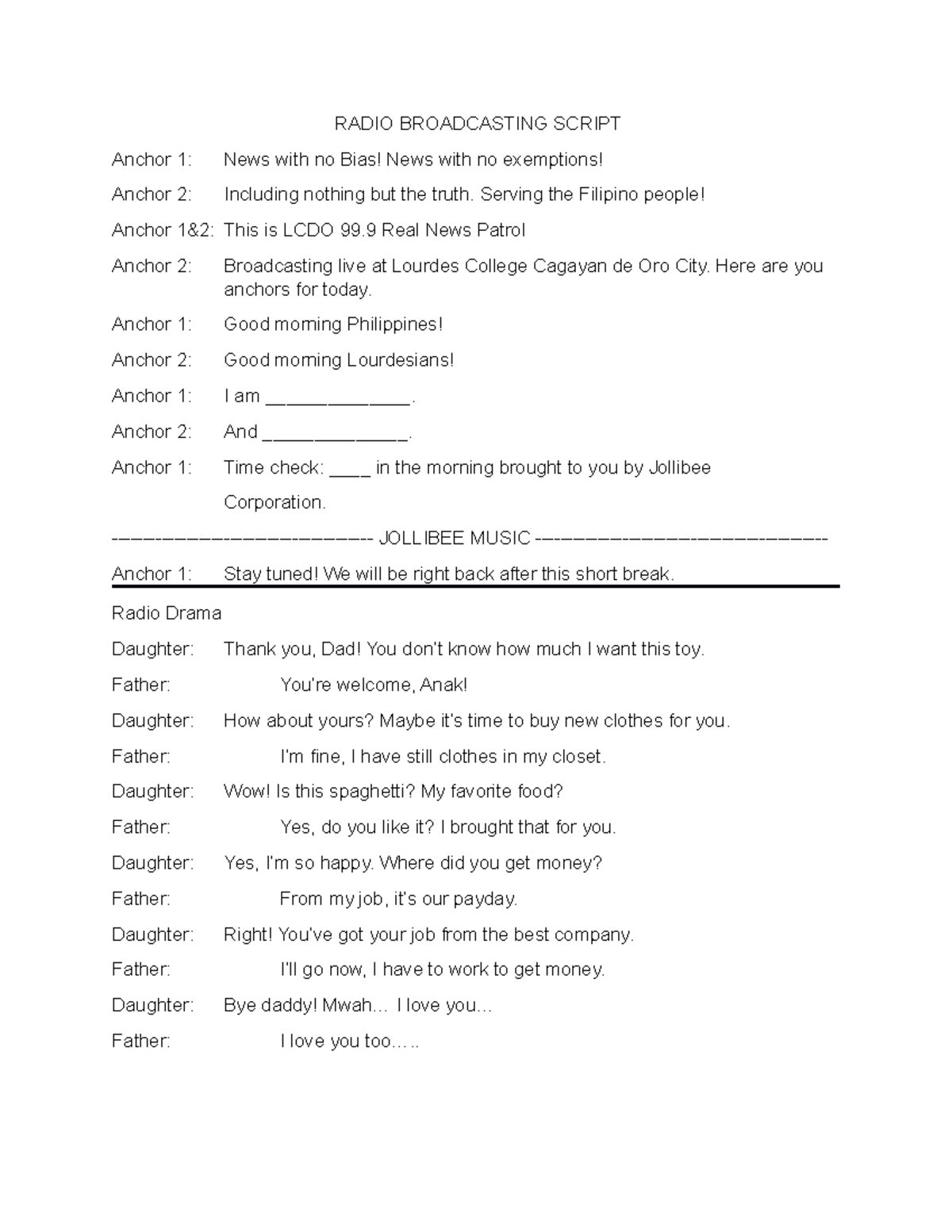 Radio- Broadcasting- Script - RADIO BROADCASTING SCRIPT Anchor 1: News ...