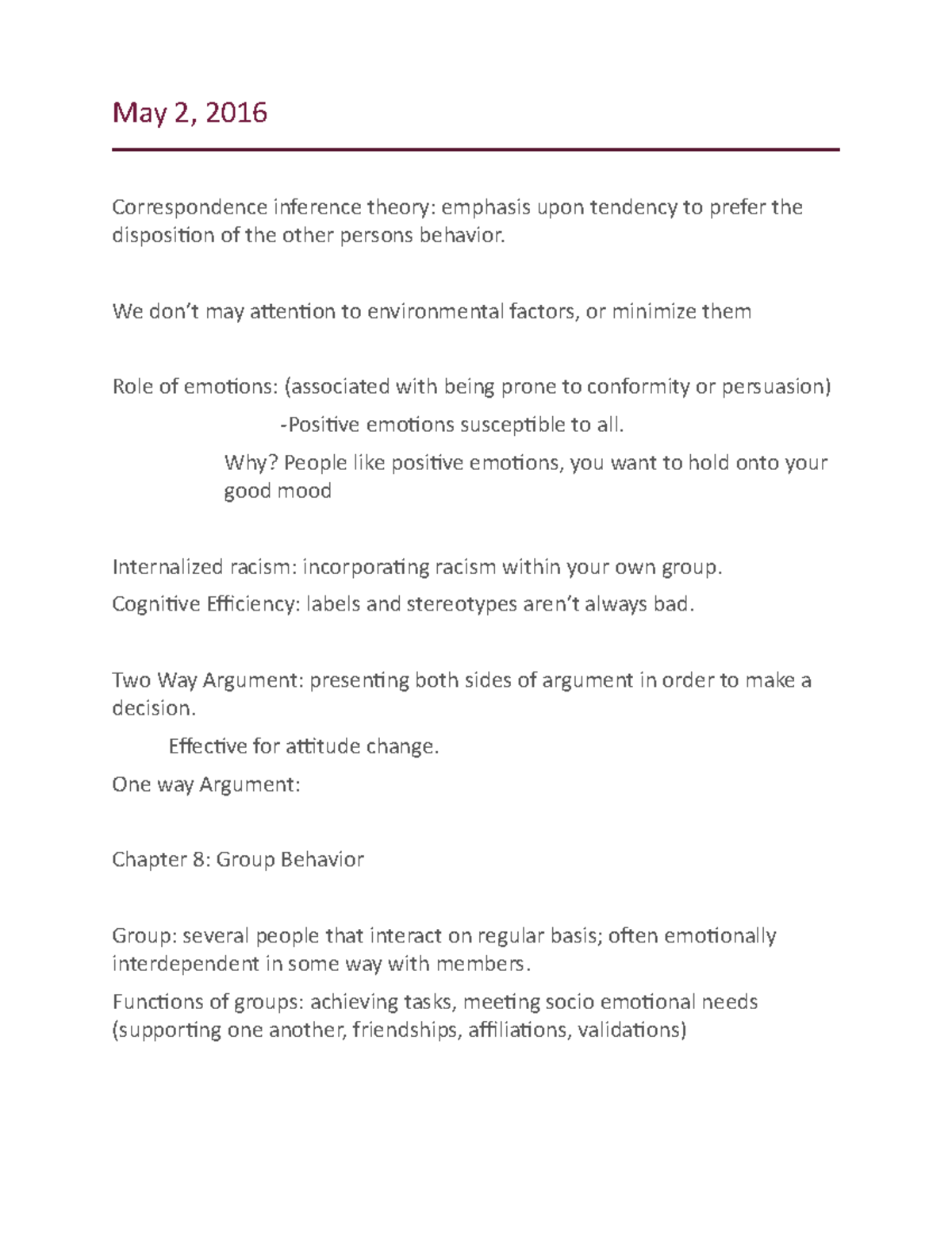 Chapter 8- group behavior - May 2, 2016 Correspondence inference theory ...