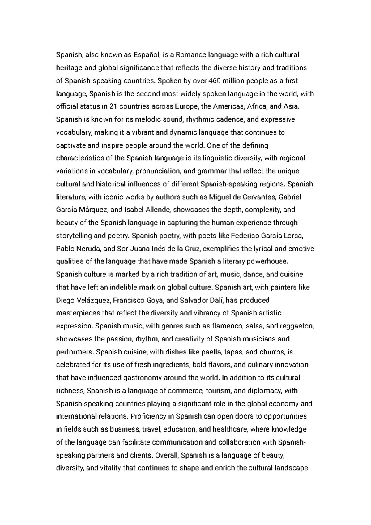 Course hero gtp - An essay about what Spanish is - Spanish, also known ...