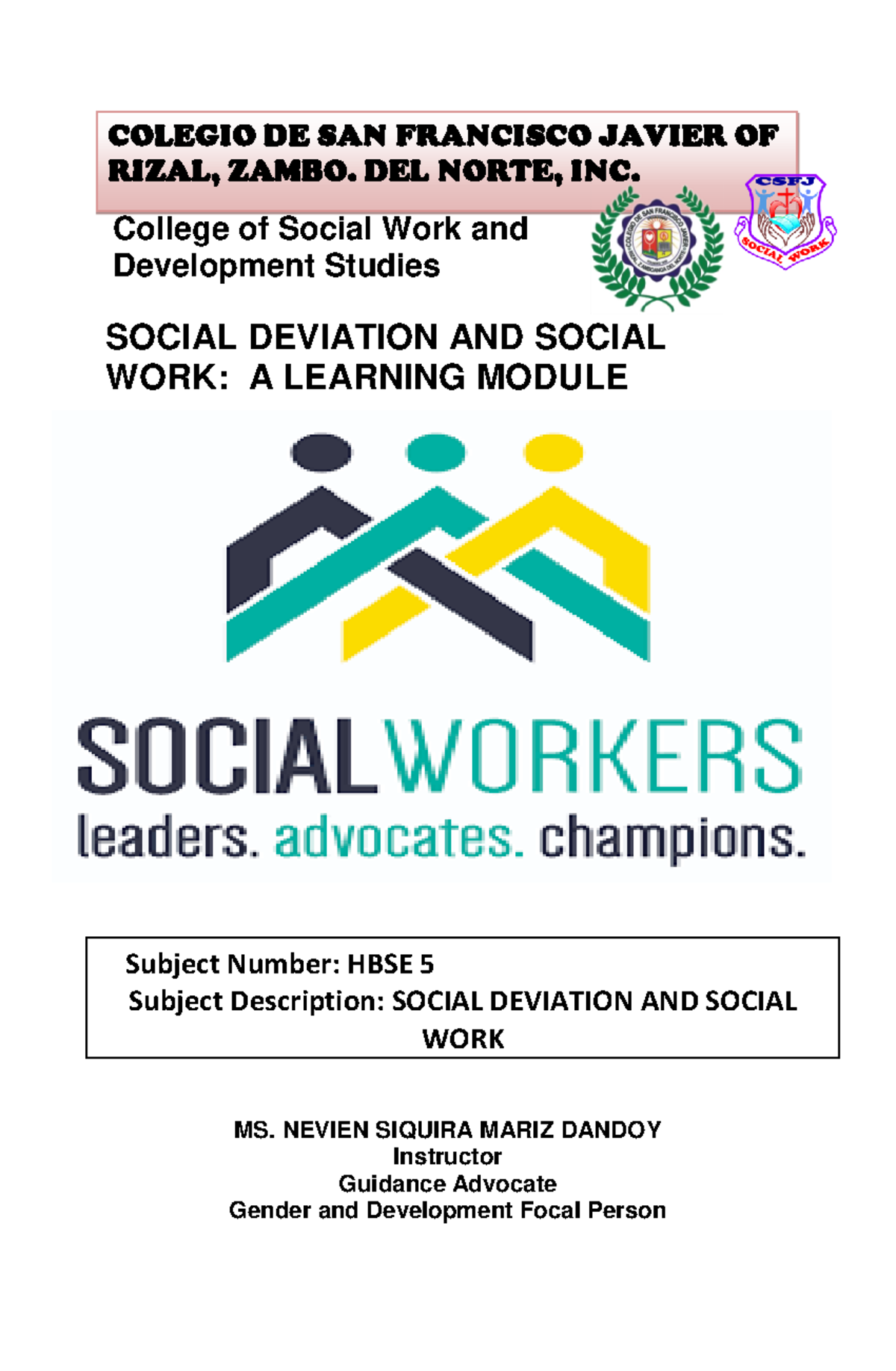HBSE 5 Module 2 - Learning materials for social work students - College ...
