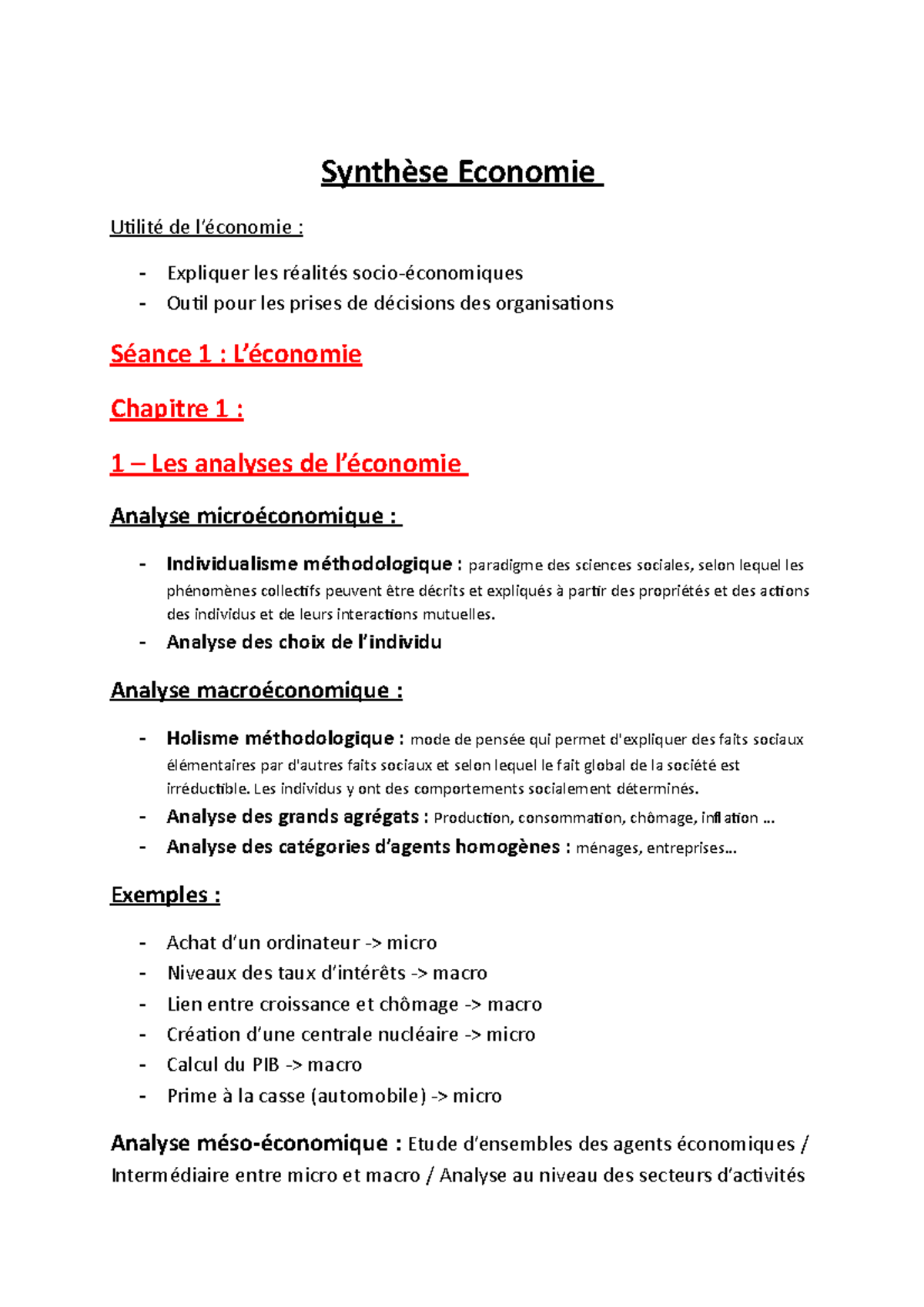 Synthèse Economie - aaa - Synthèse Economie Utilité de l’économie ...