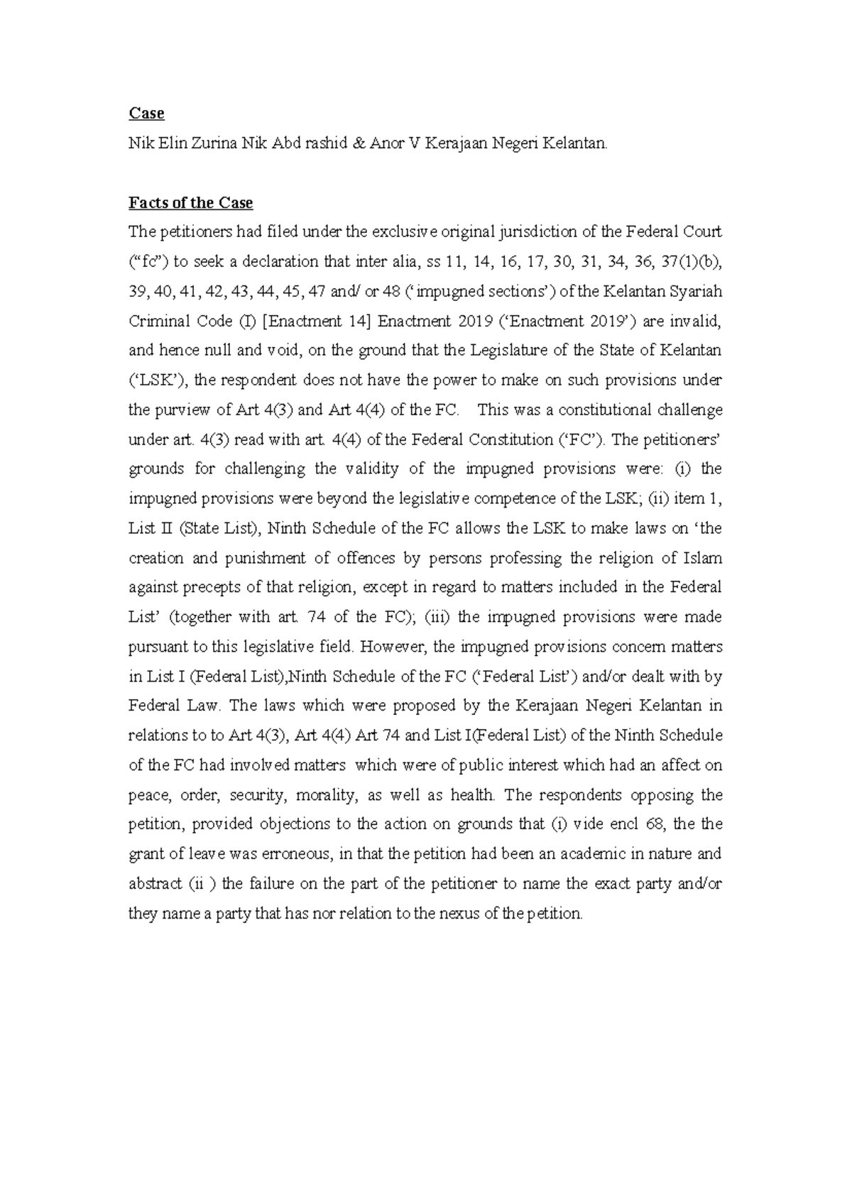 Nik Elin Case Review Law 487 - Case Nik Elin Zurina Nik Abd rashid ...