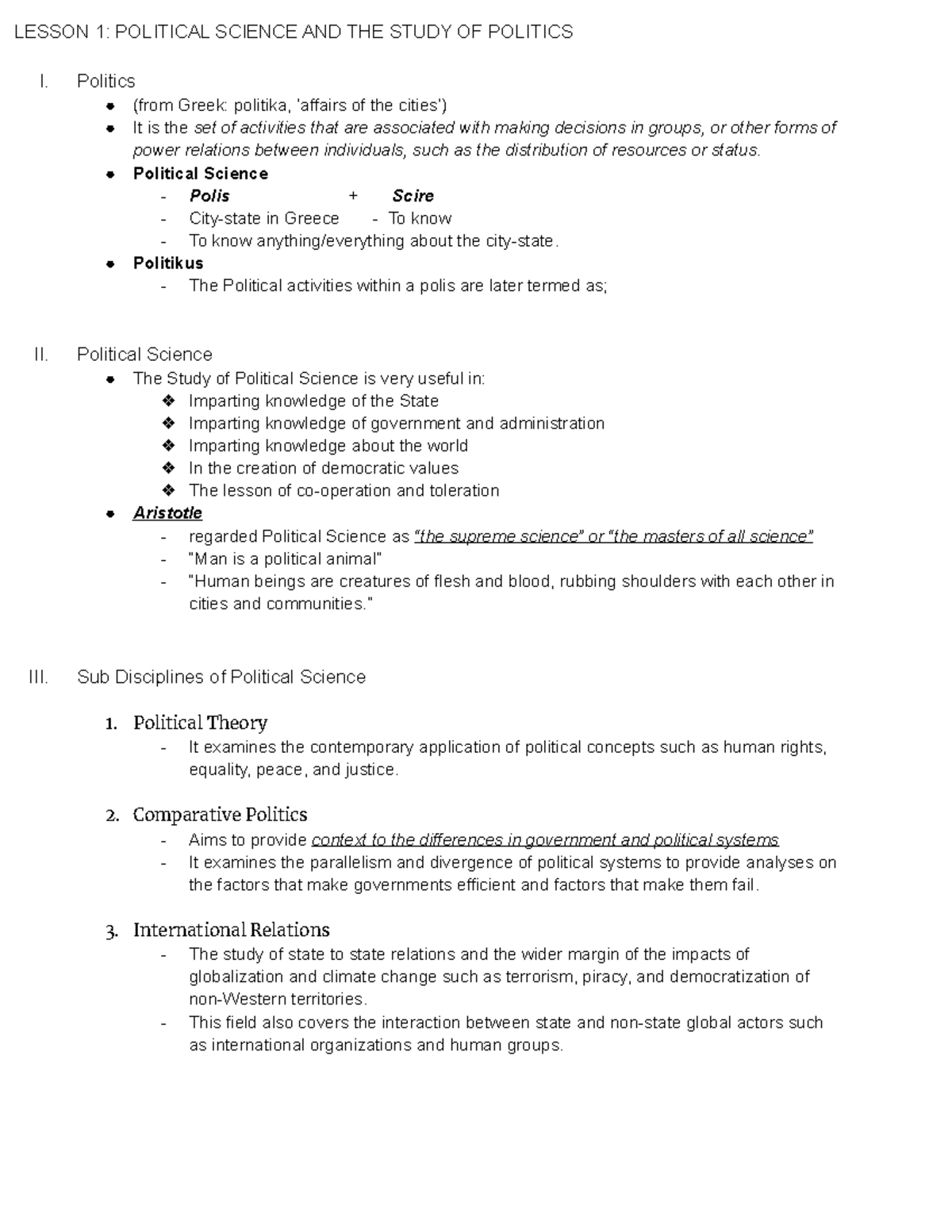 Understanding Culture, Society, and Politics - LESSON 1: POLITICAL ...