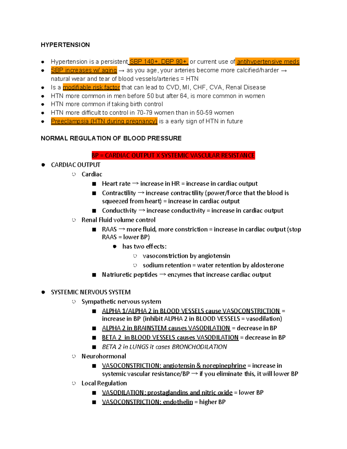 Hypertension Notes - HYPERTENSION Hypertension is a persistent SBP 140 ...