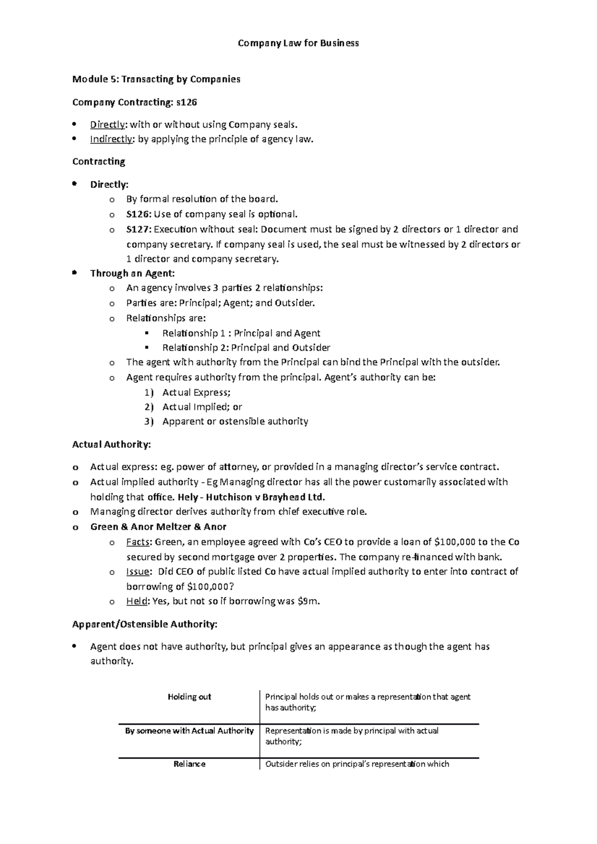 Module 5Law - Lecture notes 5 - Company Law for Business Module 5 ...