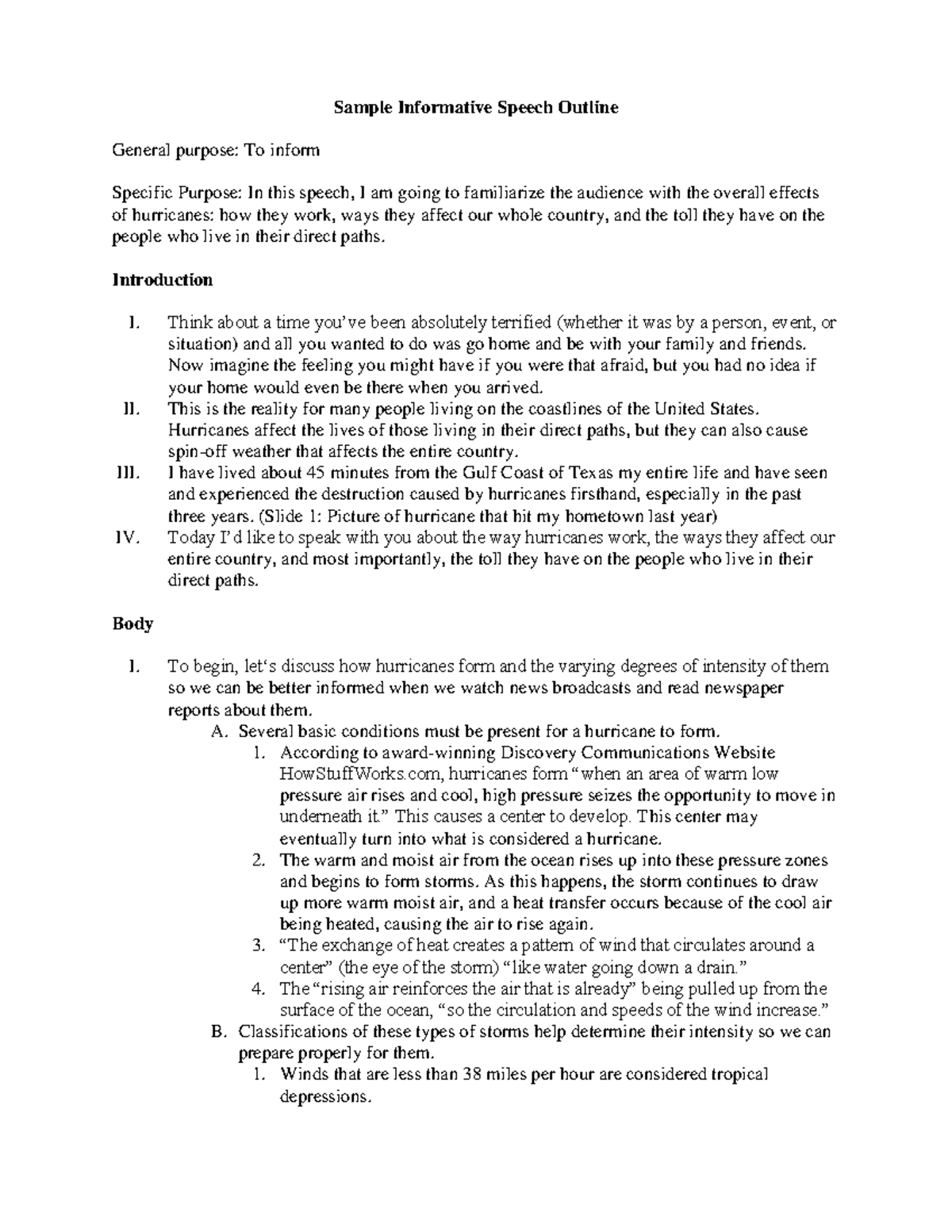 HUC106.Sample Informative Speech Outline - Sample Informative Speech ...