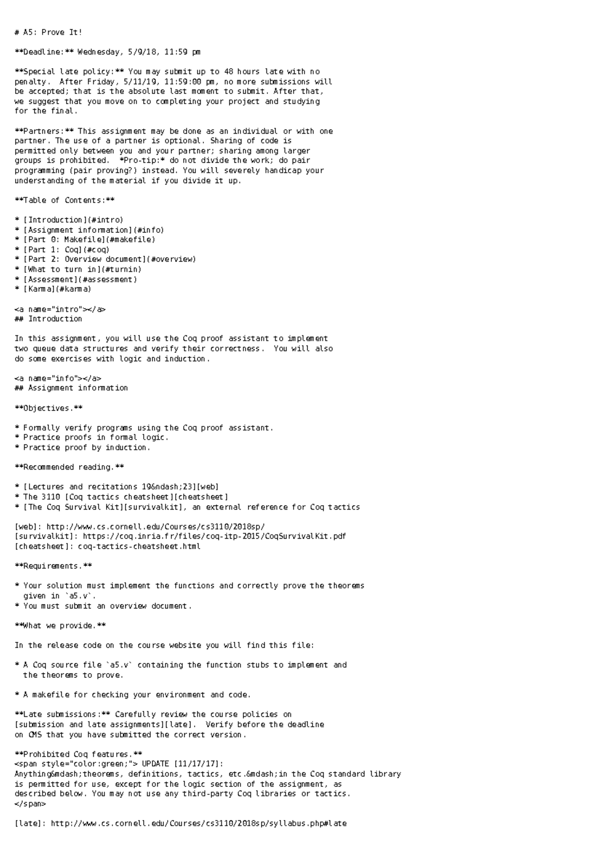 A5 - Assignment from CS 3110 taught by Professor Nate Foster in Spring 2018. - A5: Prove It ...