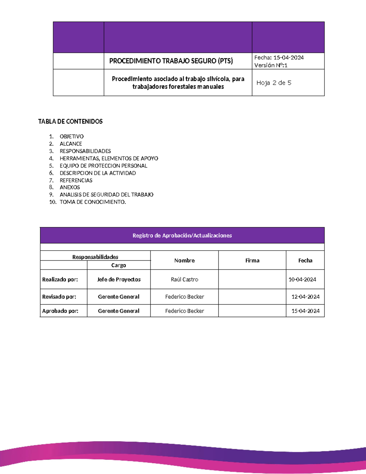 Formato pt procedimiento de trabajo - PROCEDIMIENTO TRABAJO SEGURO (PTS ...