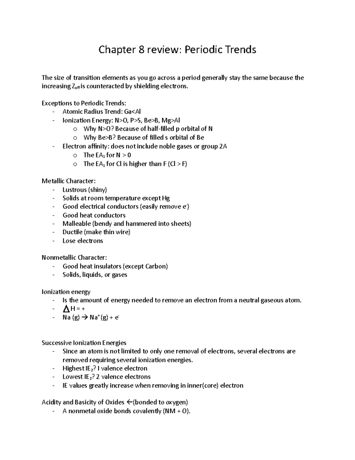 Ch 8 periodic trends - Lecture notes 14-20 - Chapter 8 review: Periodic ...