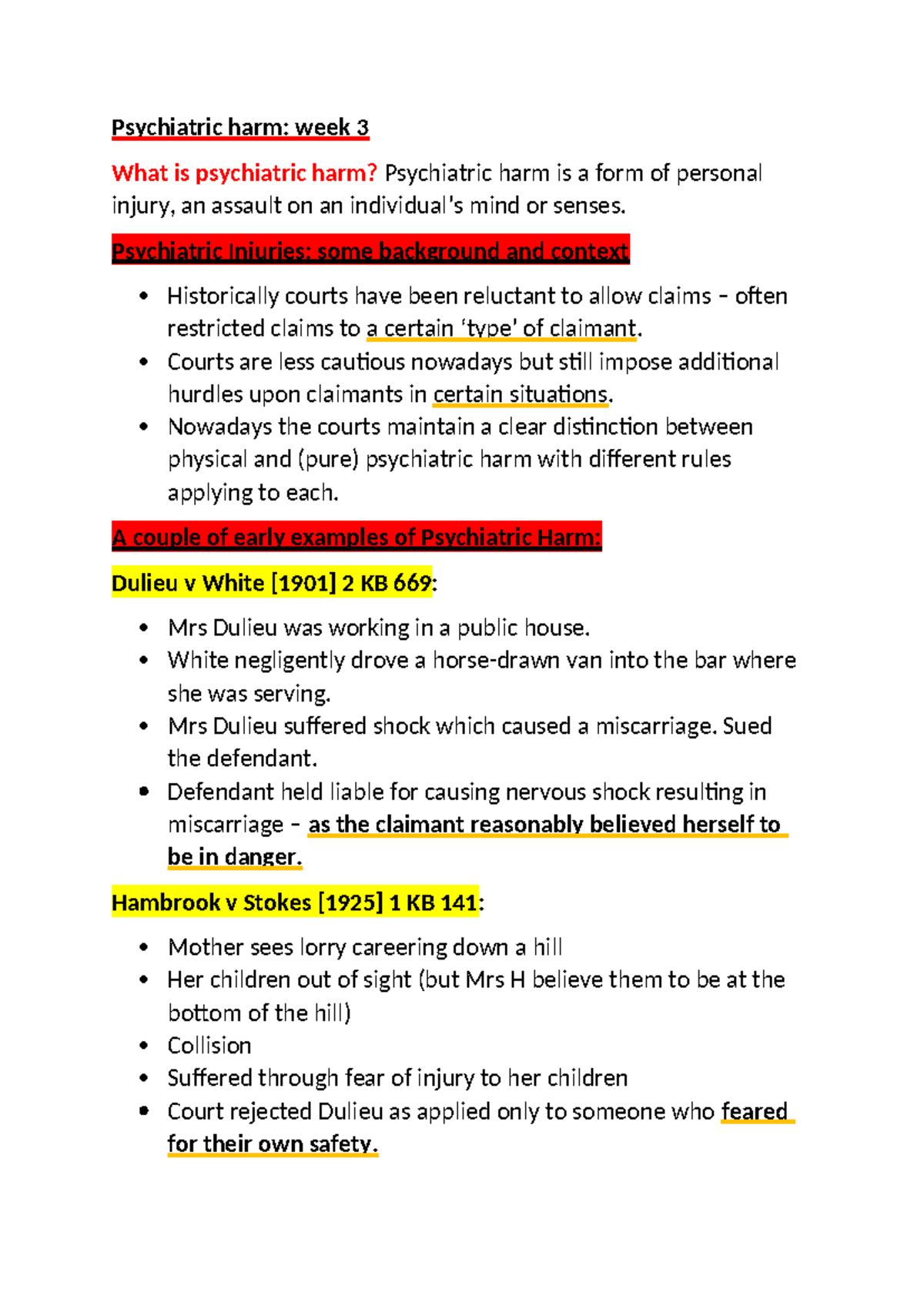 Psychiatric Harm - Notes - Psychiatric harm: week 3 What is psychiatric ...