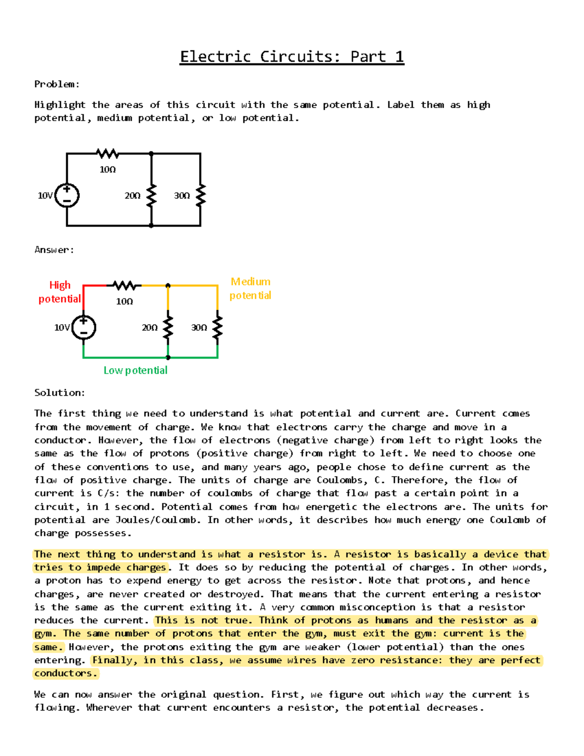 Circuits 1 final hw - Electric Circuits: Part 1 Problem: Highlight the areas of this circuit ...