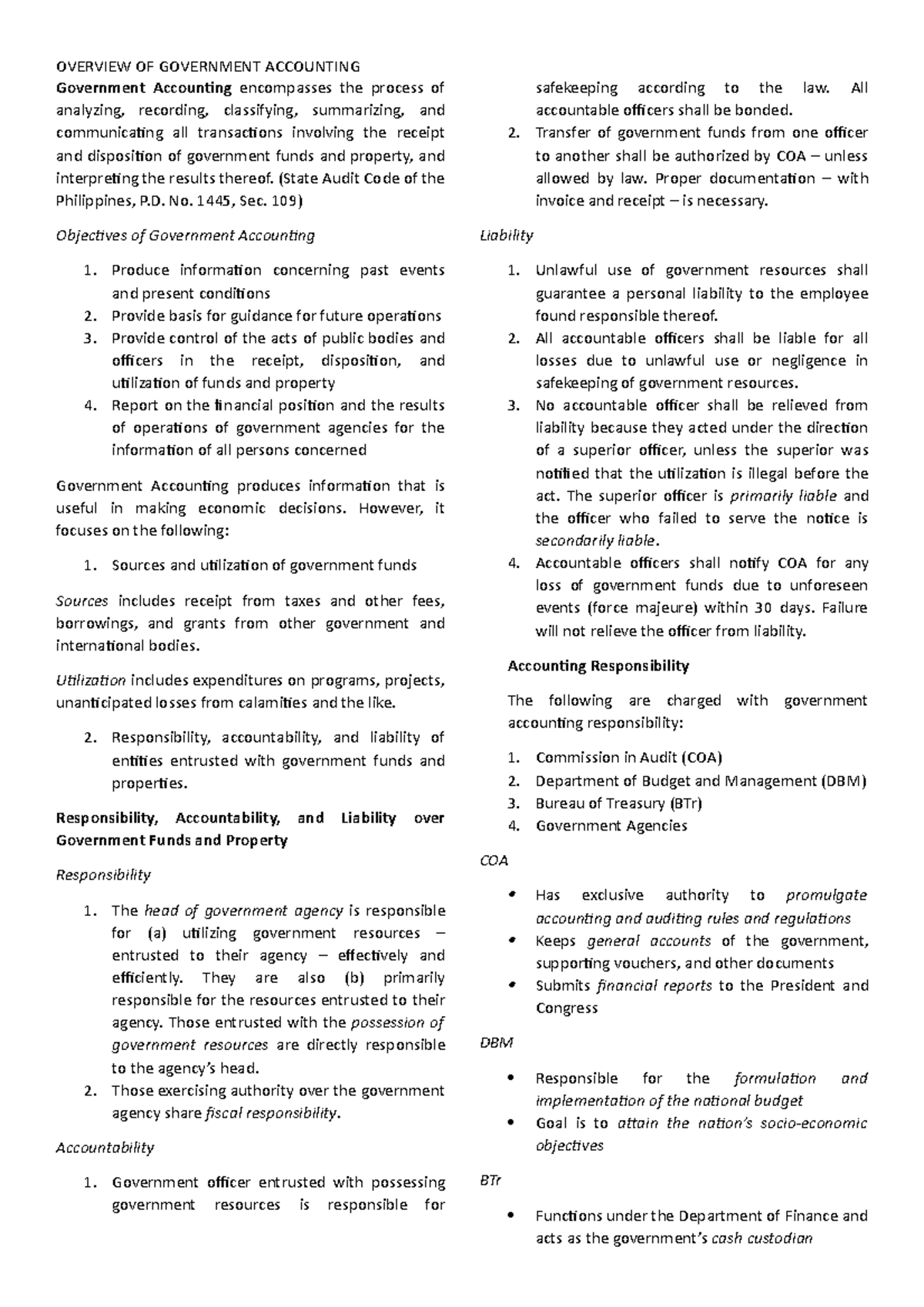 Overview of Government Accounting - Government Accounting encompasses ...