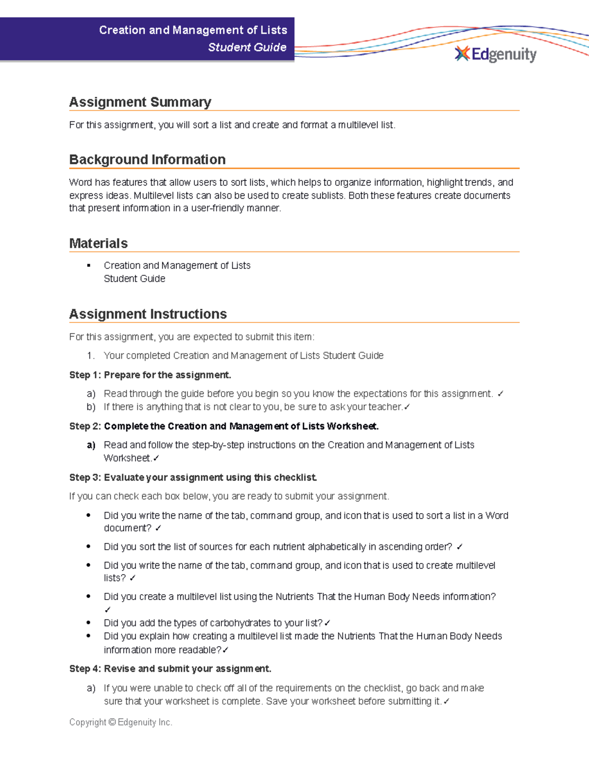 Hands-on Assignment-Creation and Management of Lists-Student Guide - Assignment Summary For this ...