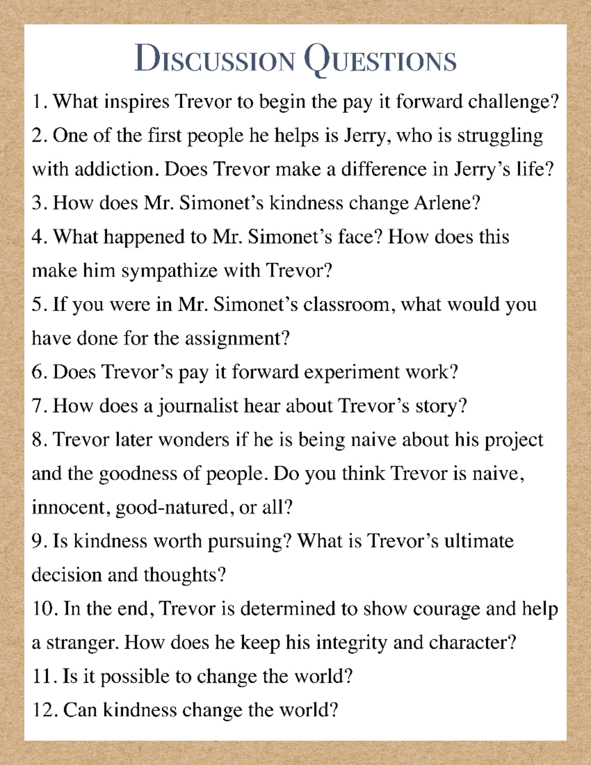 Pay It Forward Movie Study - Bachelor of science in civil engineering ...