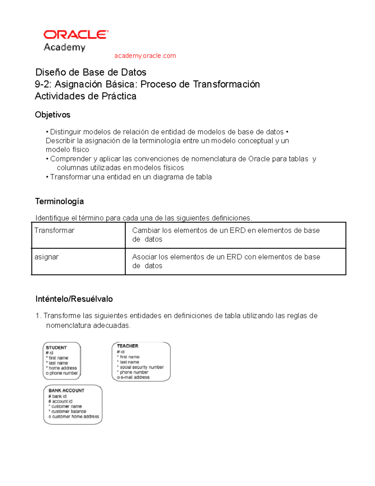 DD 9 2 Practice esp - .kmk - academy.oracle Diseño de Base de Datos 9-2: Asignación Básica ...