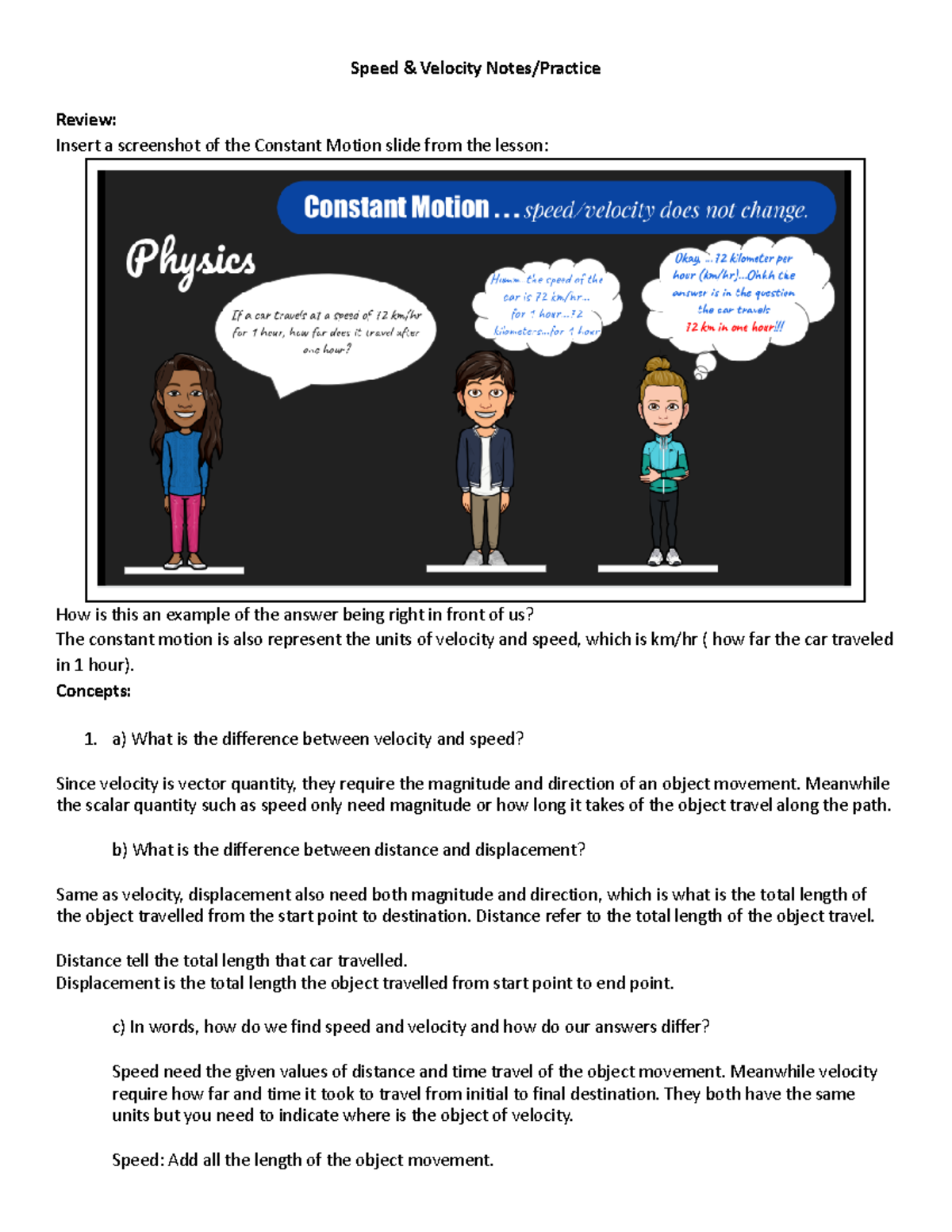 Speed & Velocity Notes Practice - Speed & Velocity Notes/Practice ...
