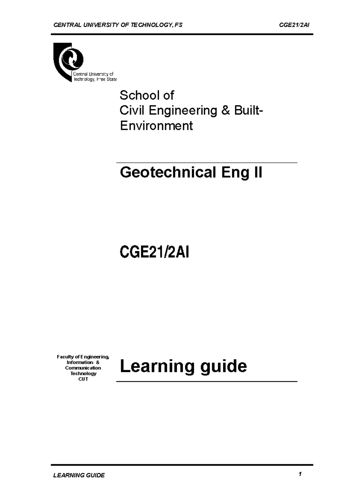 CGE22 2012 learning guide theory and practical - CENTRAL UNIVERSITY OF ...