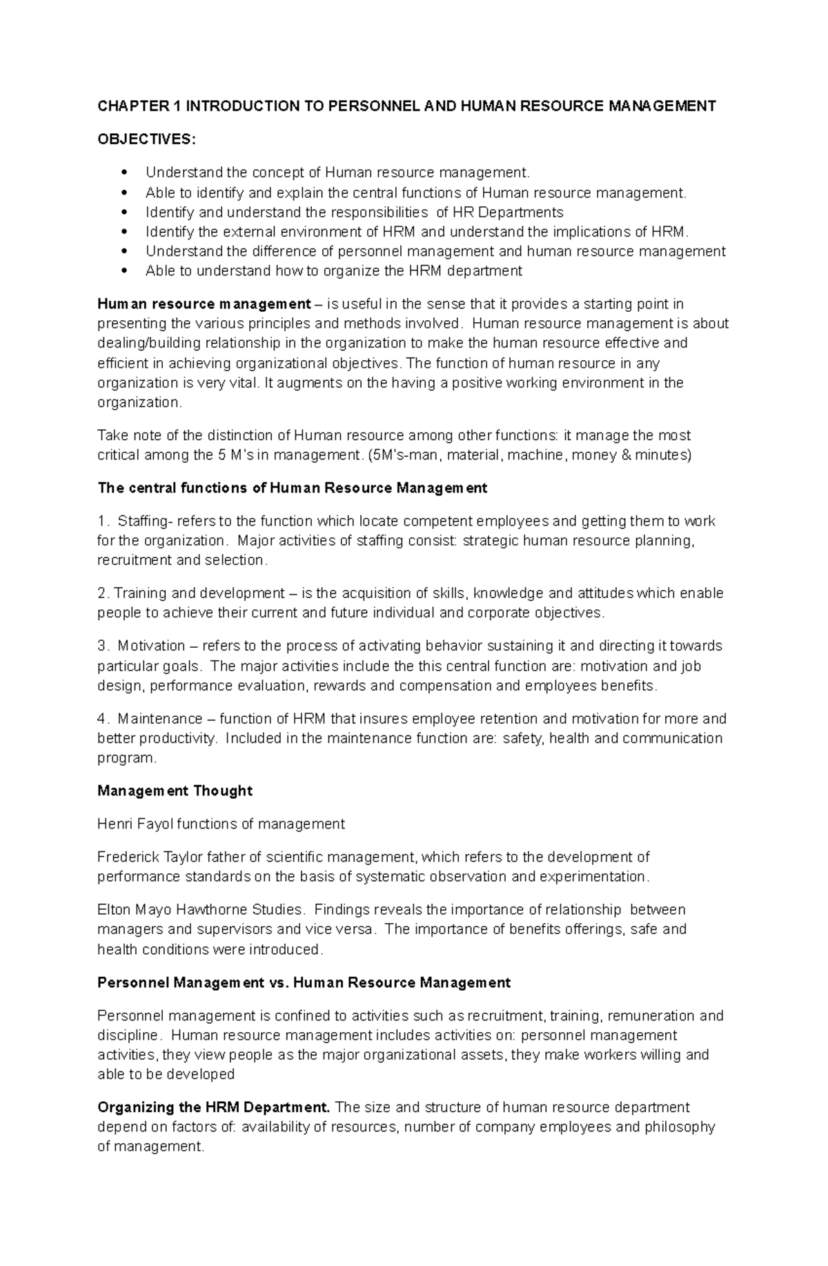 Week 1 Introduction to HRM - Human Resource Management - DHVSU - Studocu