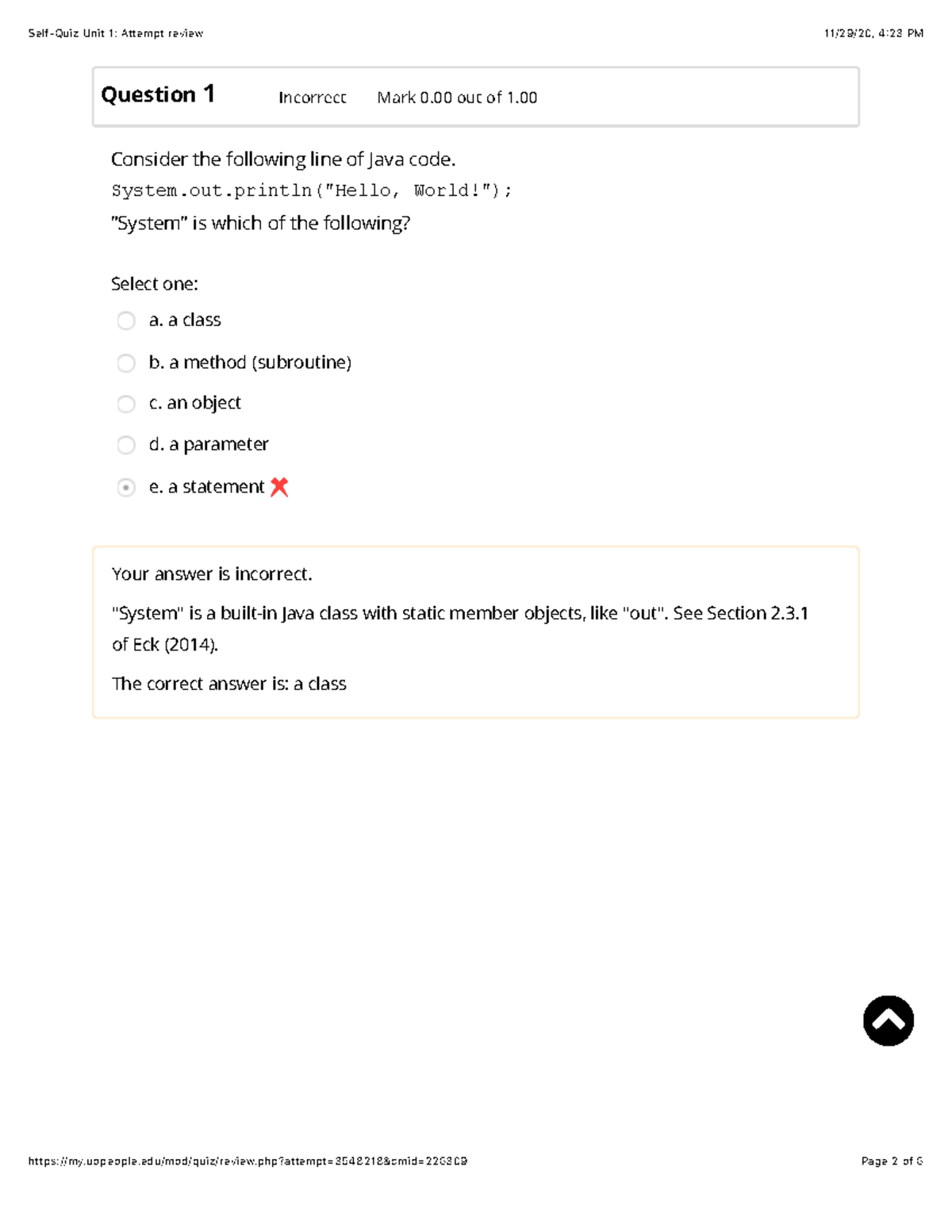 Cs1102 Quiz Unit Question 1 Incorrect Mark 0 Out Of 1 Consider The Following Line Of Java