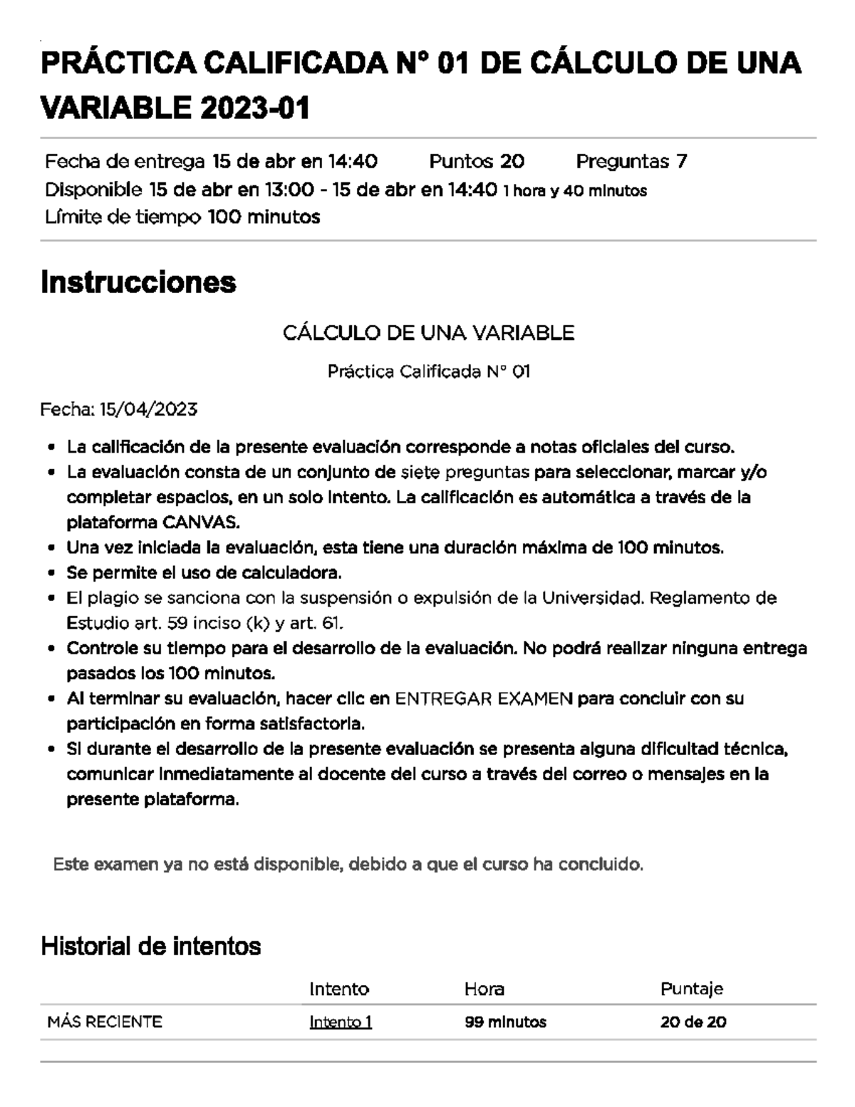 Práctica Calificada N° 01 DE Cálculo DE UNA Variable 2023-01 - Calculo de una variable - Studocu