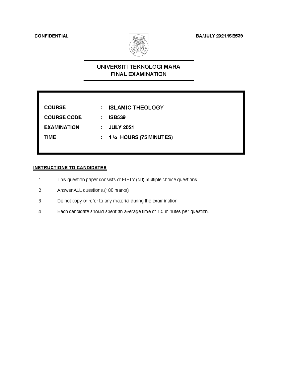 Faculty Business Management 2021 Session 1 - Degree ISB539 ...