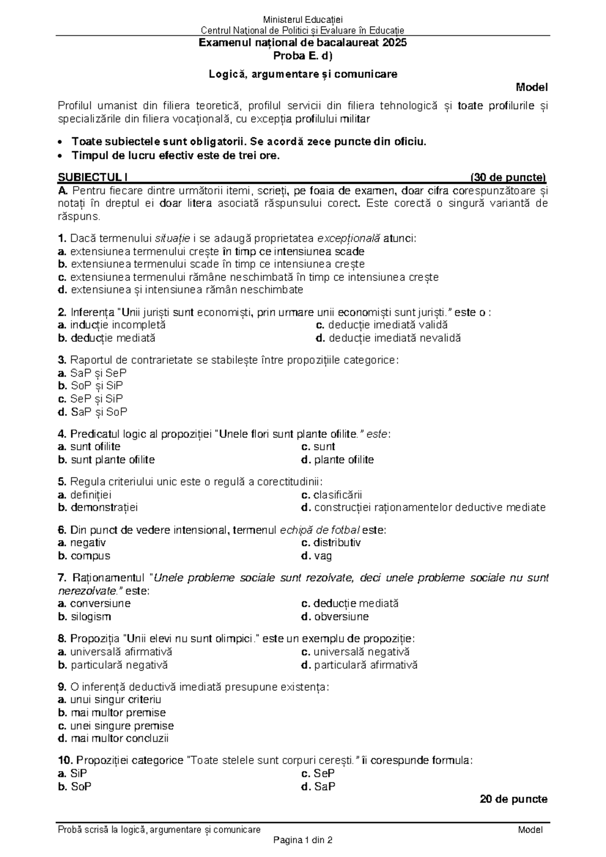 E d logica 2025 var model - Ministerul Educației Centrul Naţional de ...